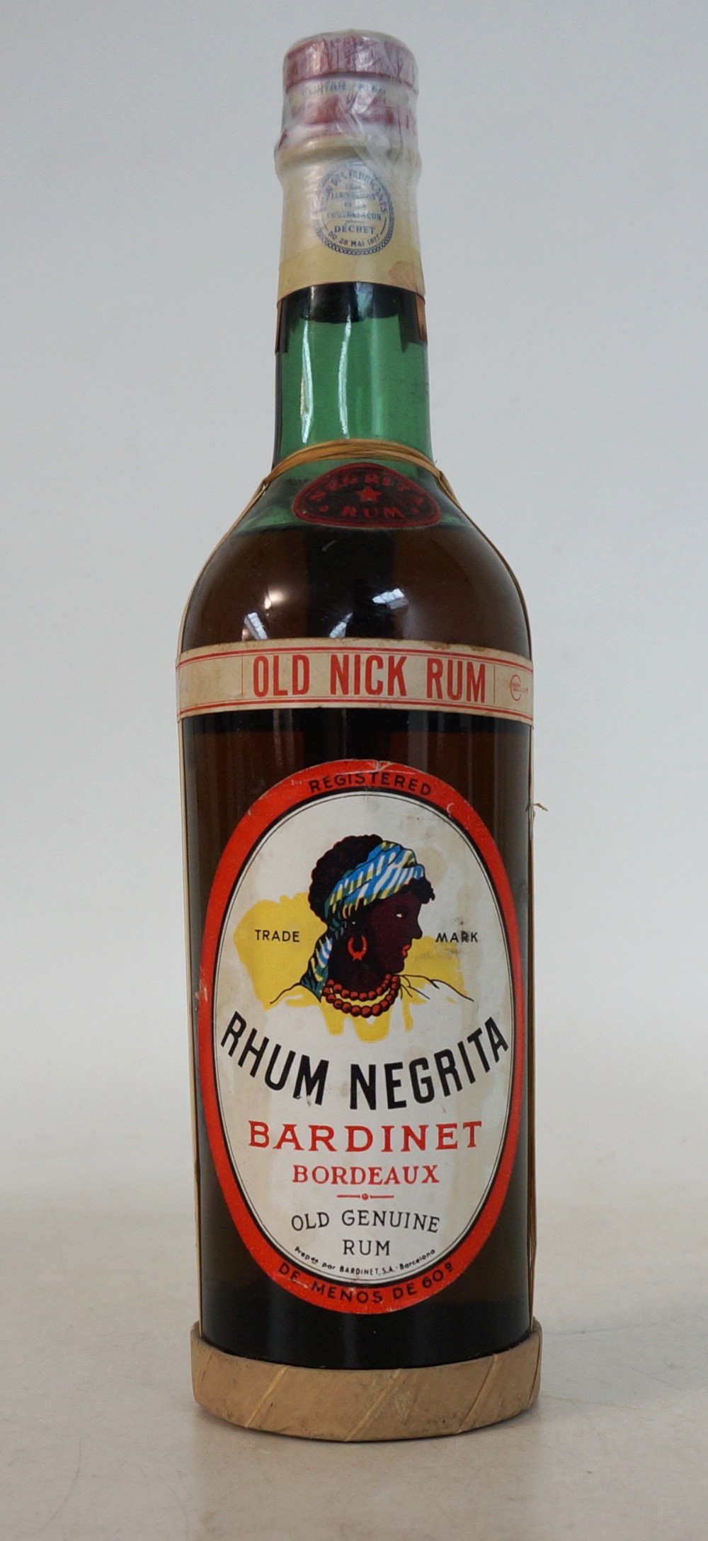 RHUM NEGRITA "OLD NICK RUM" CIRCA 1955 A bottle from the 1950's in ...