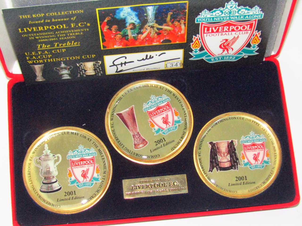 Various coin sets, comprising a Liverpool FC Winners Of The Treble ...