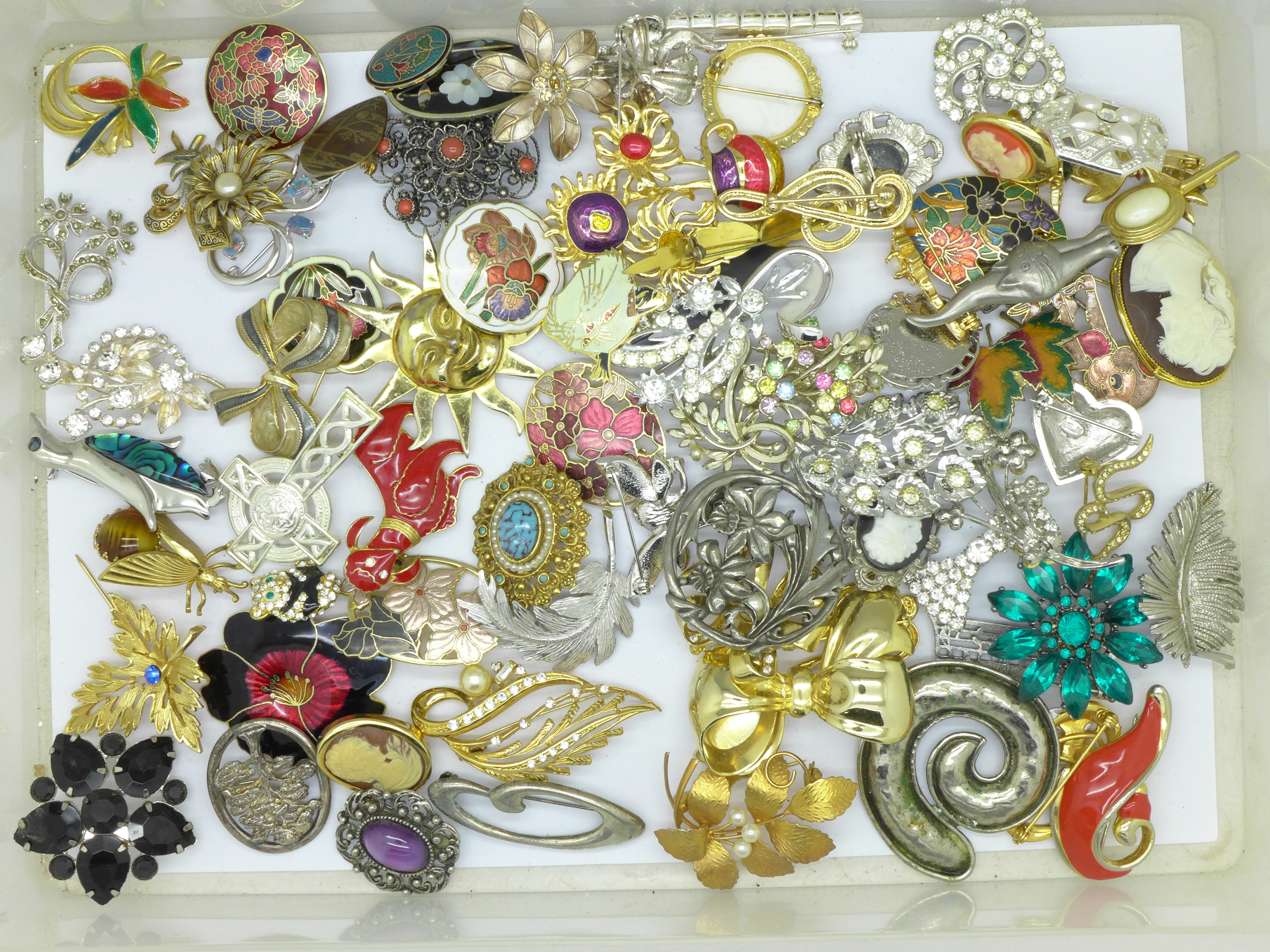 A collection of brooches