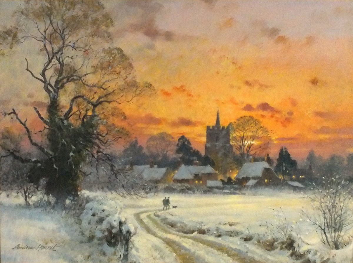 * Andrew HOWAT (b.1927), Oil on board, A winter walk - figures in a ...