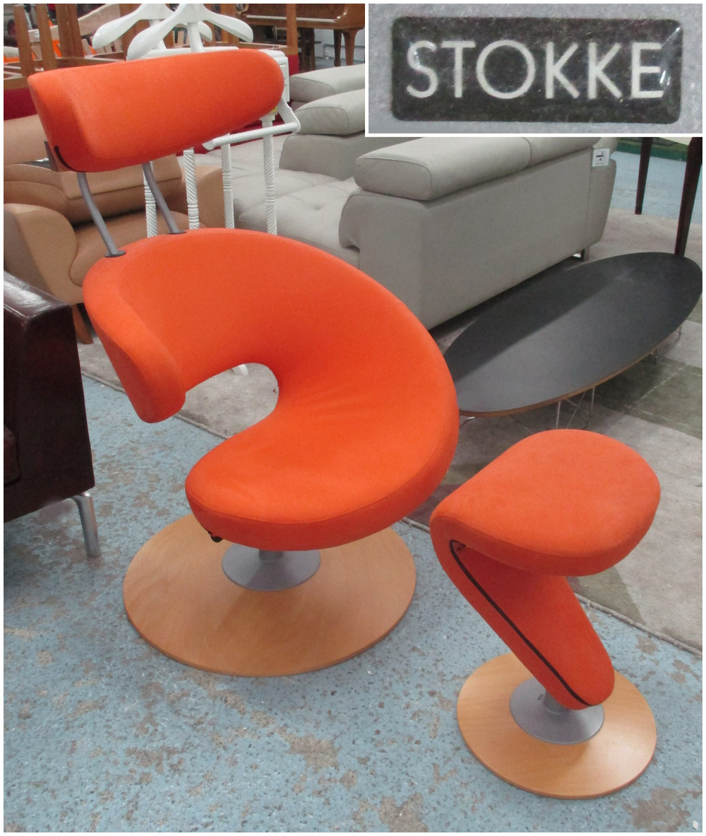 PEEL CHAIR & STOOL, by Stokke, in an orange fabric finish, with ...