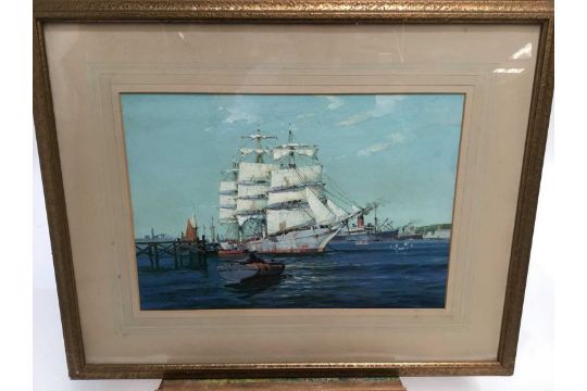 J. D. Bell, early 20th century oil on paper - shipping in the harbour ...