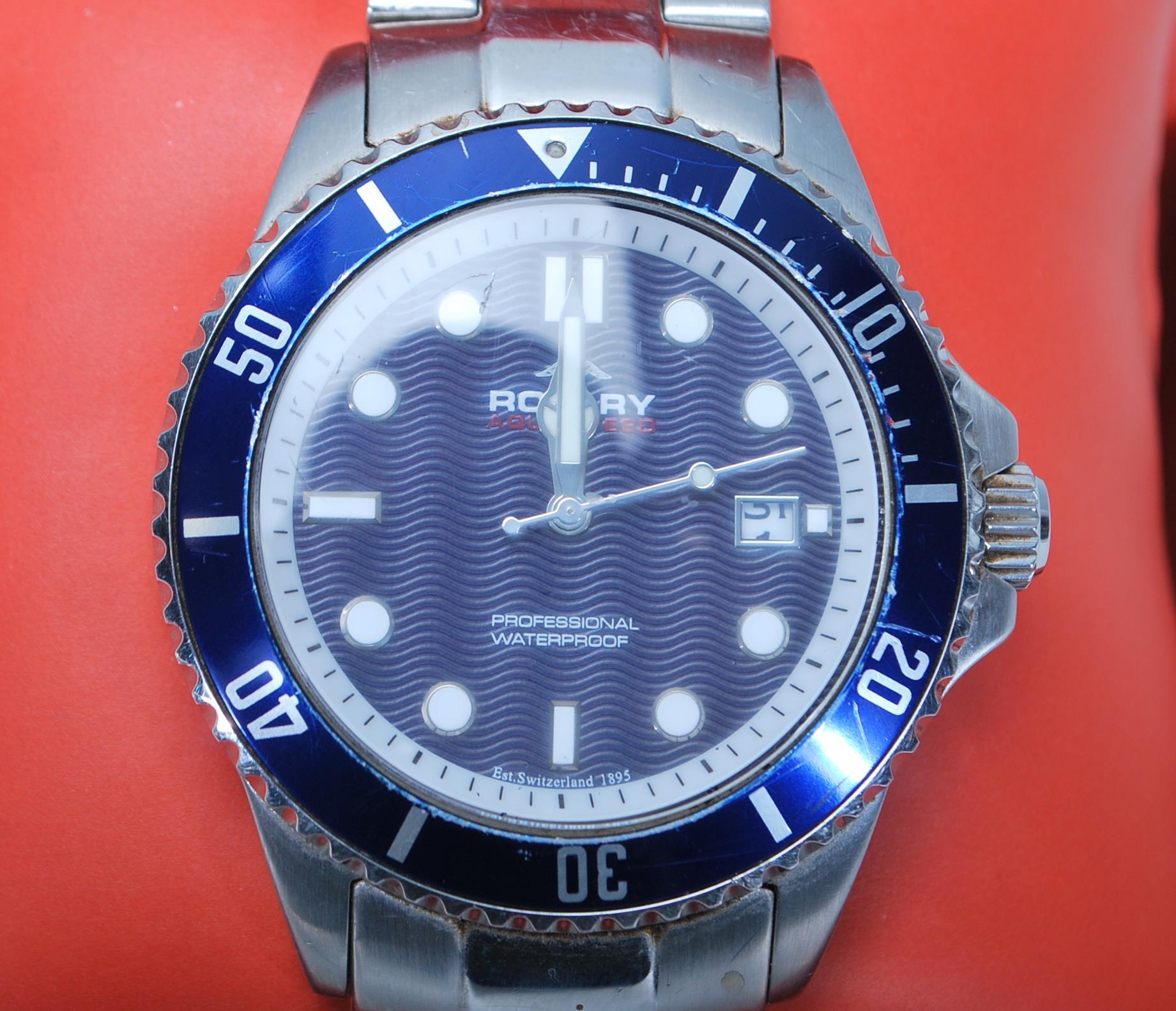 A Rotary Aquaspeed professional diver's watch having a blue enamelled ...
