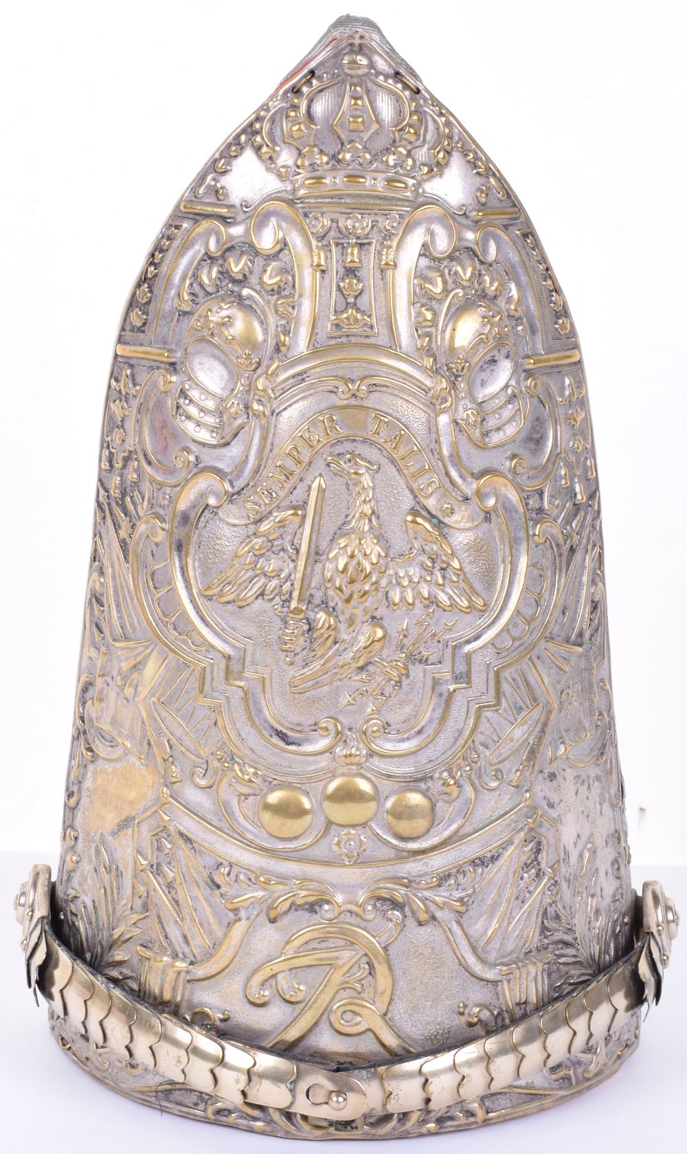 Scarce Prussian Grenadiers Mitre Cap, having large white metal front ...