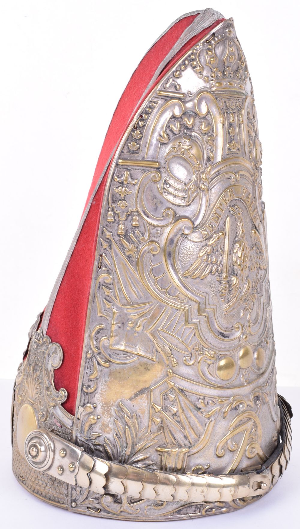 Scarce Prussian Grenadiers Mitre Cap, having large white metal front ...