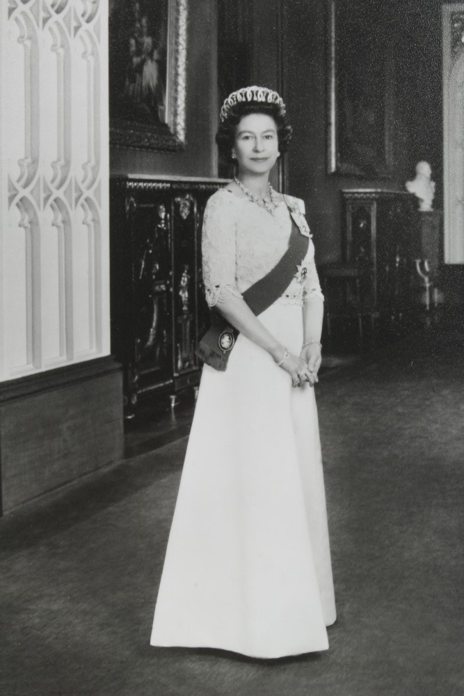 HM Queen Elizabeth II - black and white Royal Presentation portrait ...