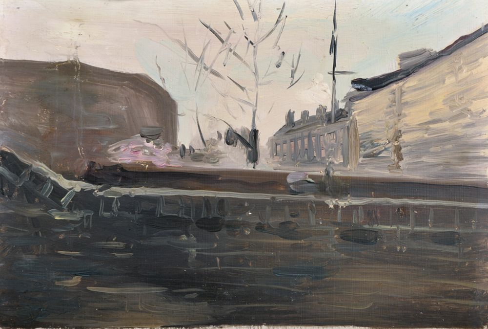 Howard Morgan (1949- ) British. A River Scene, with Houses Beyond, Oil ...