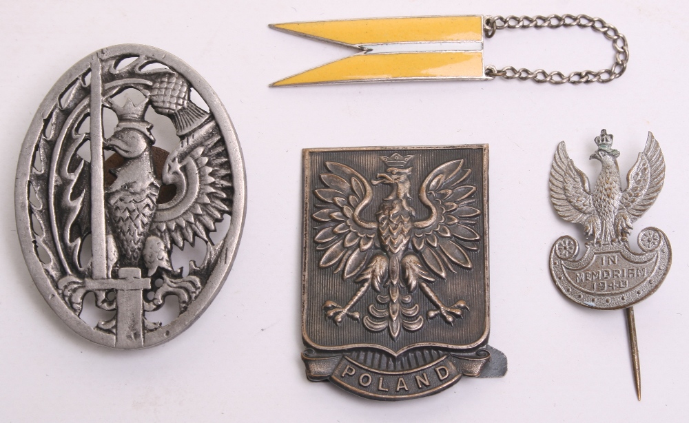 Polish Military Breast Badge, being oval white metal screw back badge ...