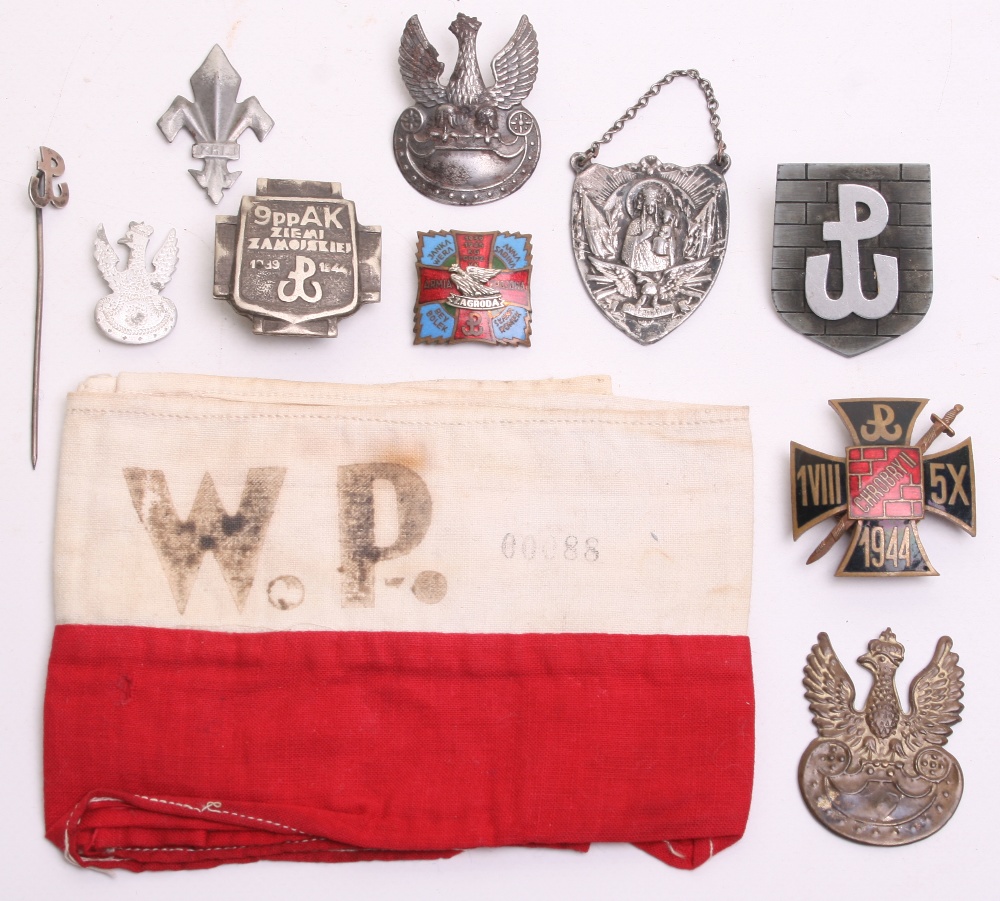 Collection of Polish Home Army Badges and Insignia, including breast ...