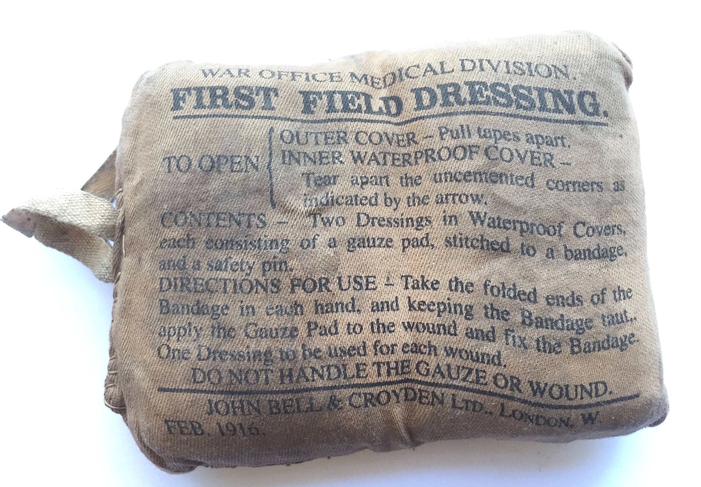 WW1 1916 British Army Field First Aid Dressing. A rare February 1916 ...