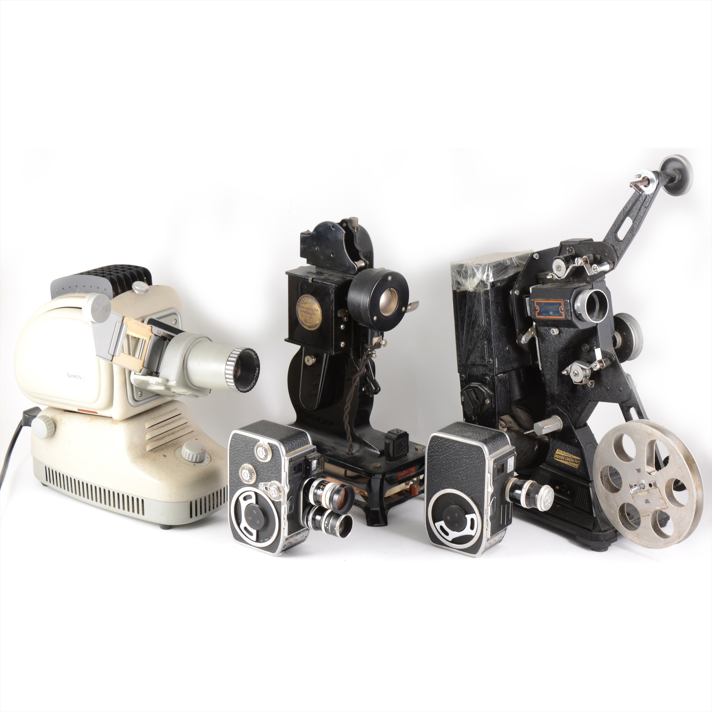 A 1930s Pathescope film projector, and other vintage projectors.