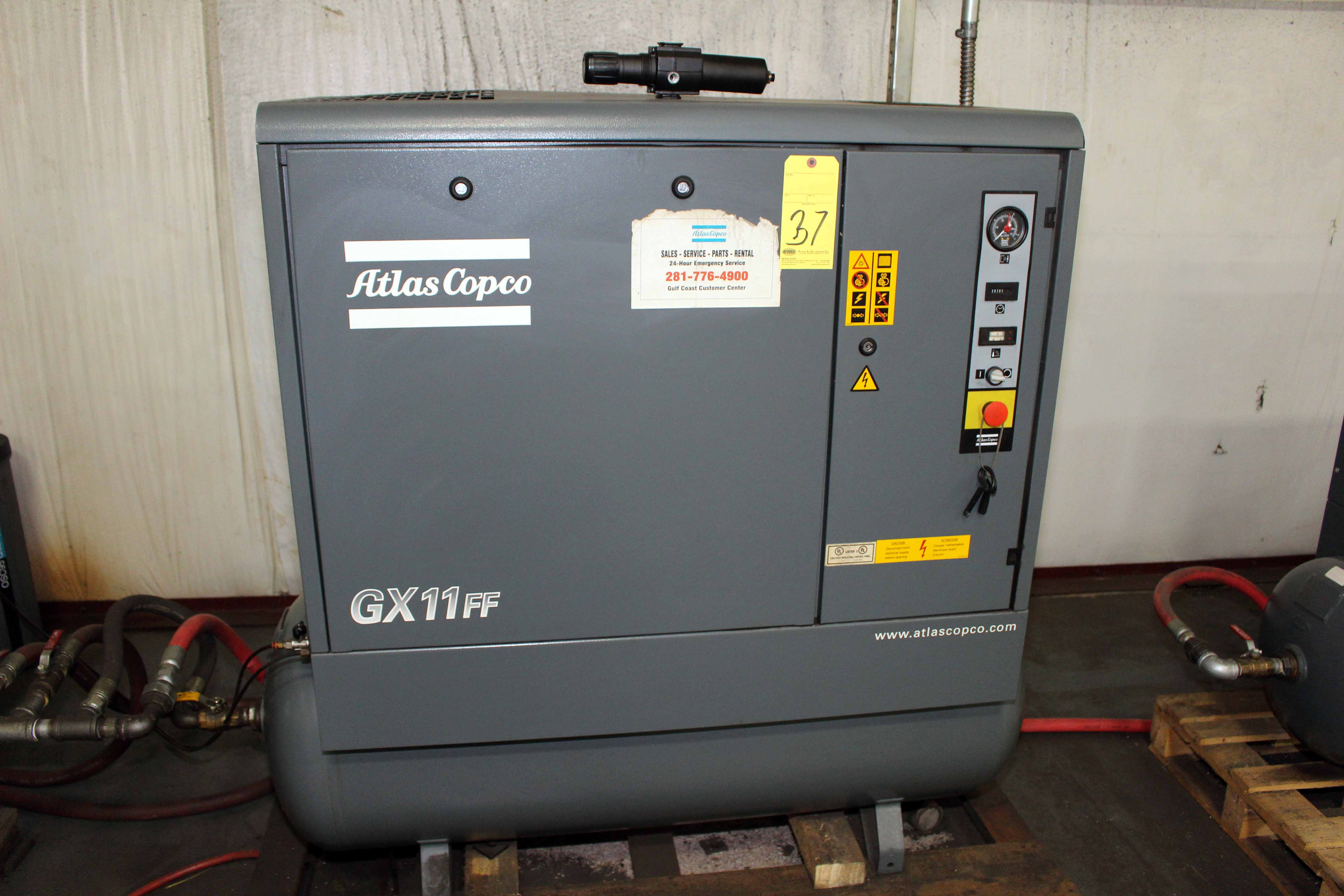 ROTARY SCREW TYPE AIR COMPRESSOR, ATLAS COPCO MDL. GX11, new 2007, 15 ...