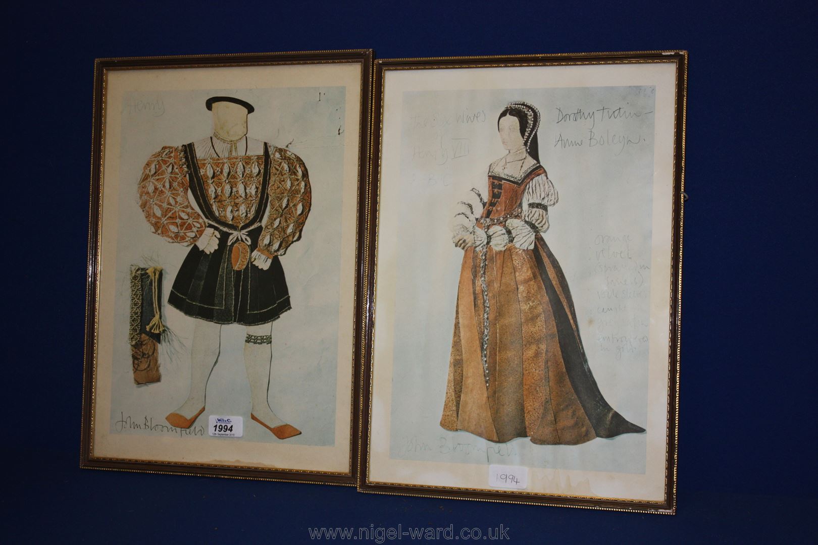 A pair of Prints from sketches by John Bloomfield who was a costume ...