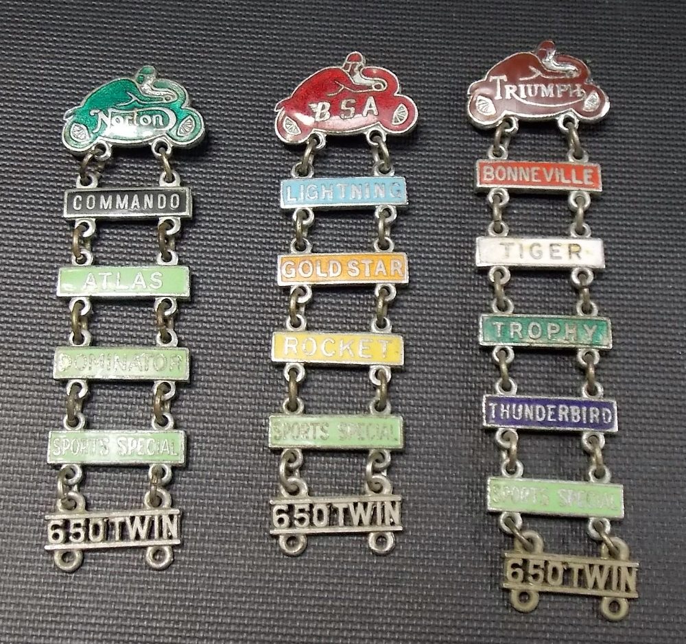 Three vintage motorcycle enamel badges by Aviakit for BSA, Triumph ...