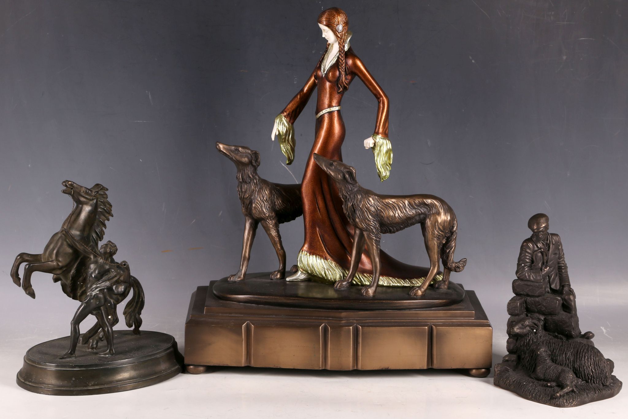 J. Tupton, study after the Antique of an Art Deco girl and Borzoi dogs ...