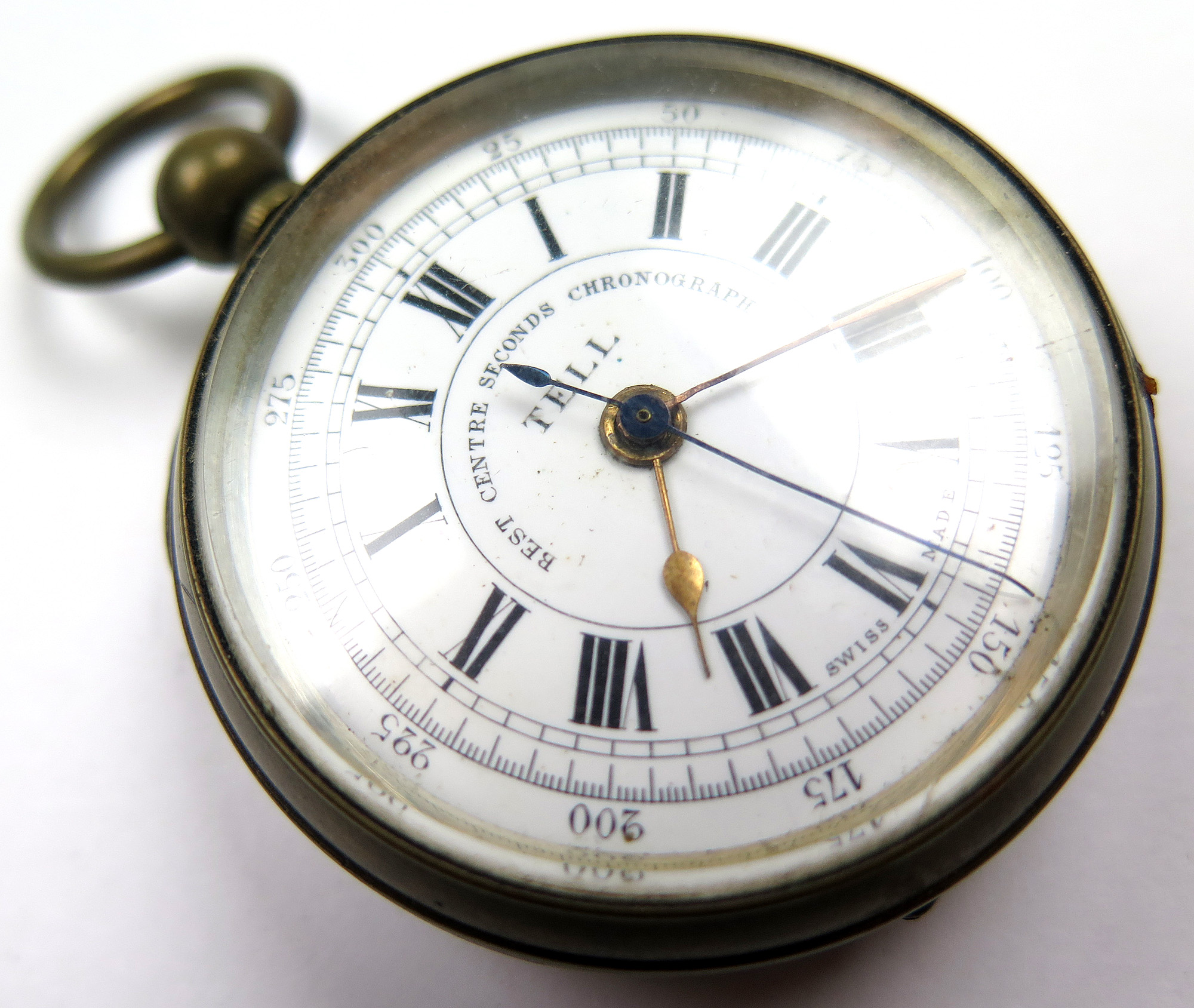 Tell Best Centre Seconds Chronograph pocket watch, probably once silver ...
