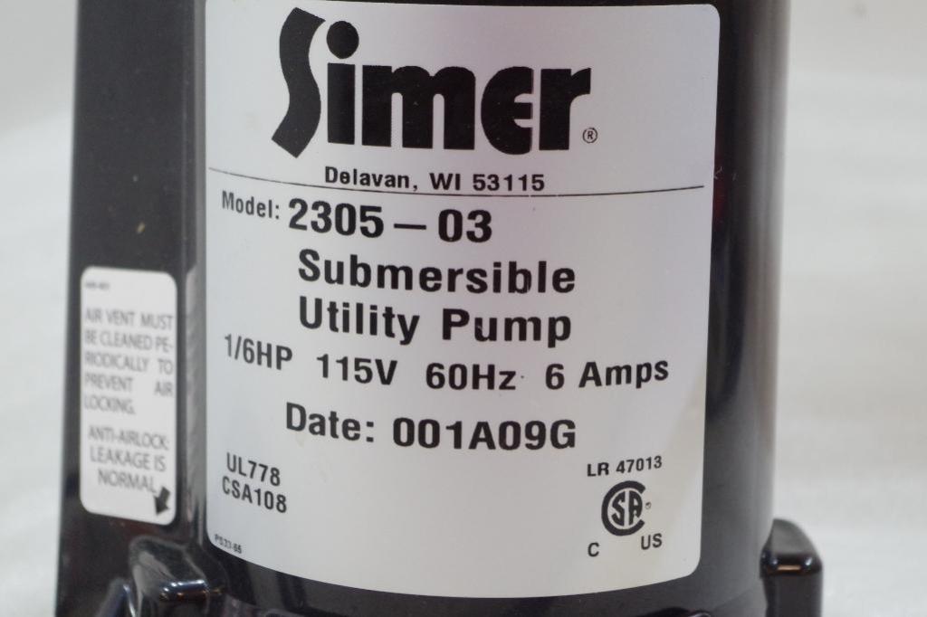 SIMER Portable/Submersible 115V Utility Pump 1/6 HP, M/N 2305-03