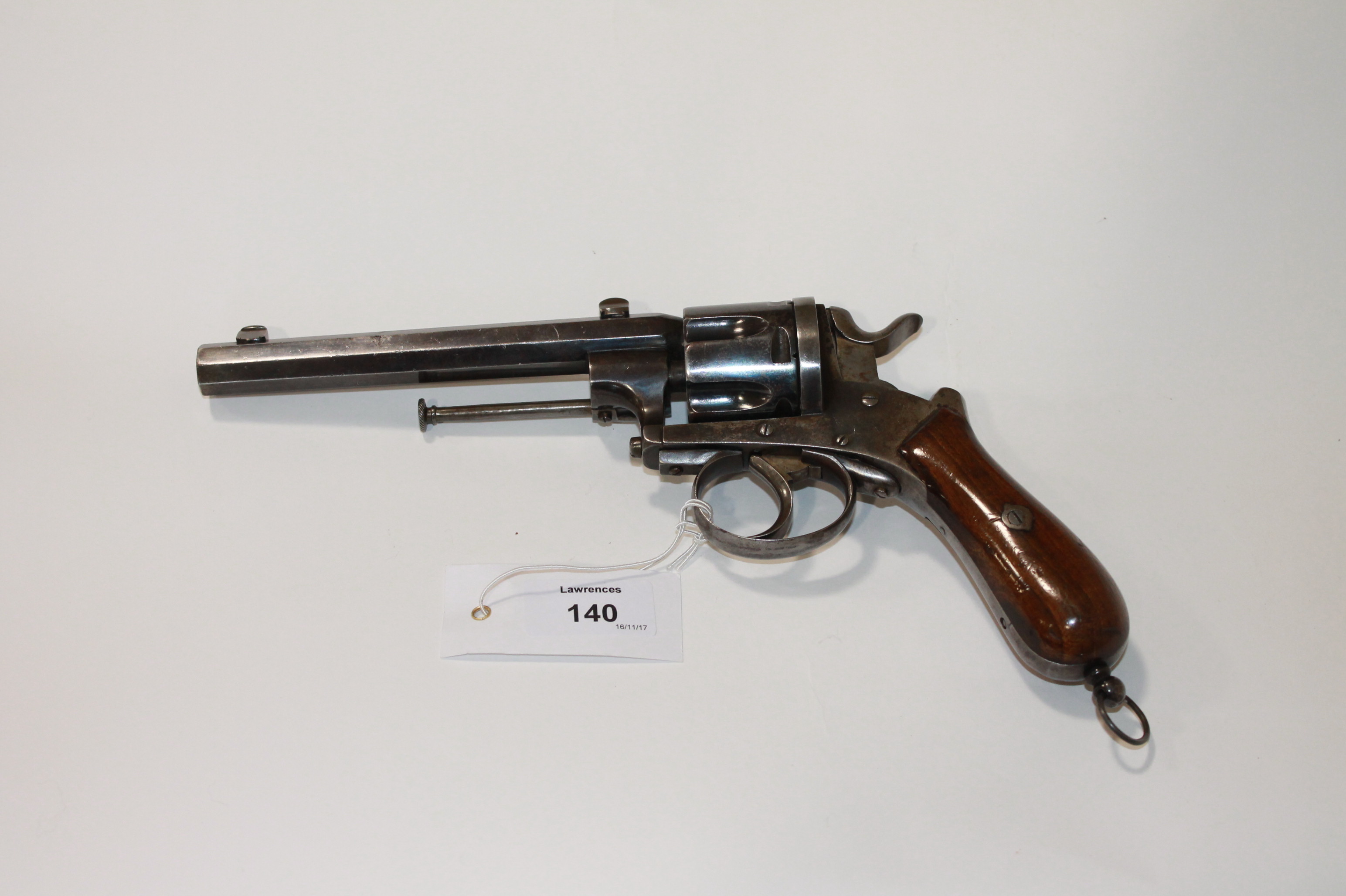 A BELGIAN MILITARY REVOLVER. A Belgian officers revolver of six-shot ...
