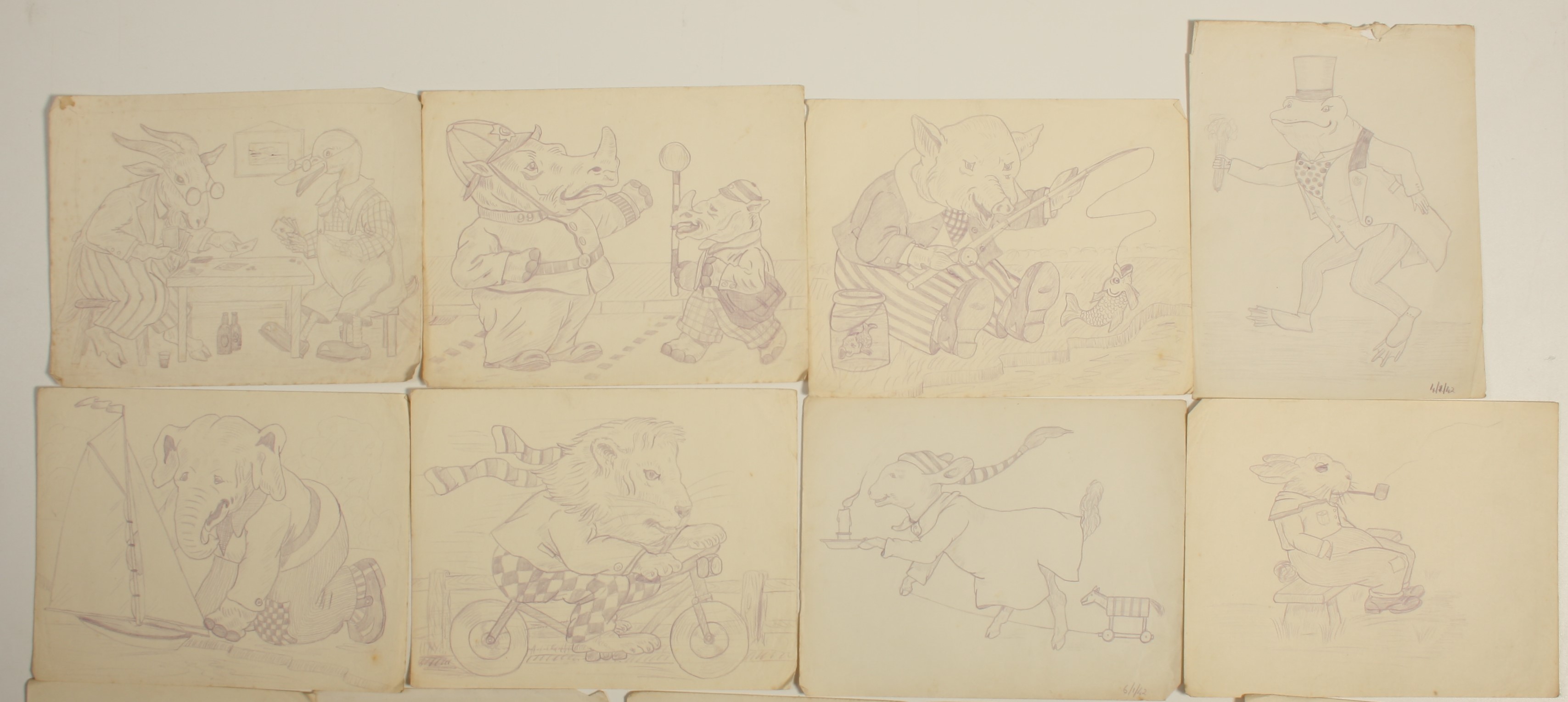 A collection of anthropomorphic drawingsMostly dated 194223 x 17 cm
