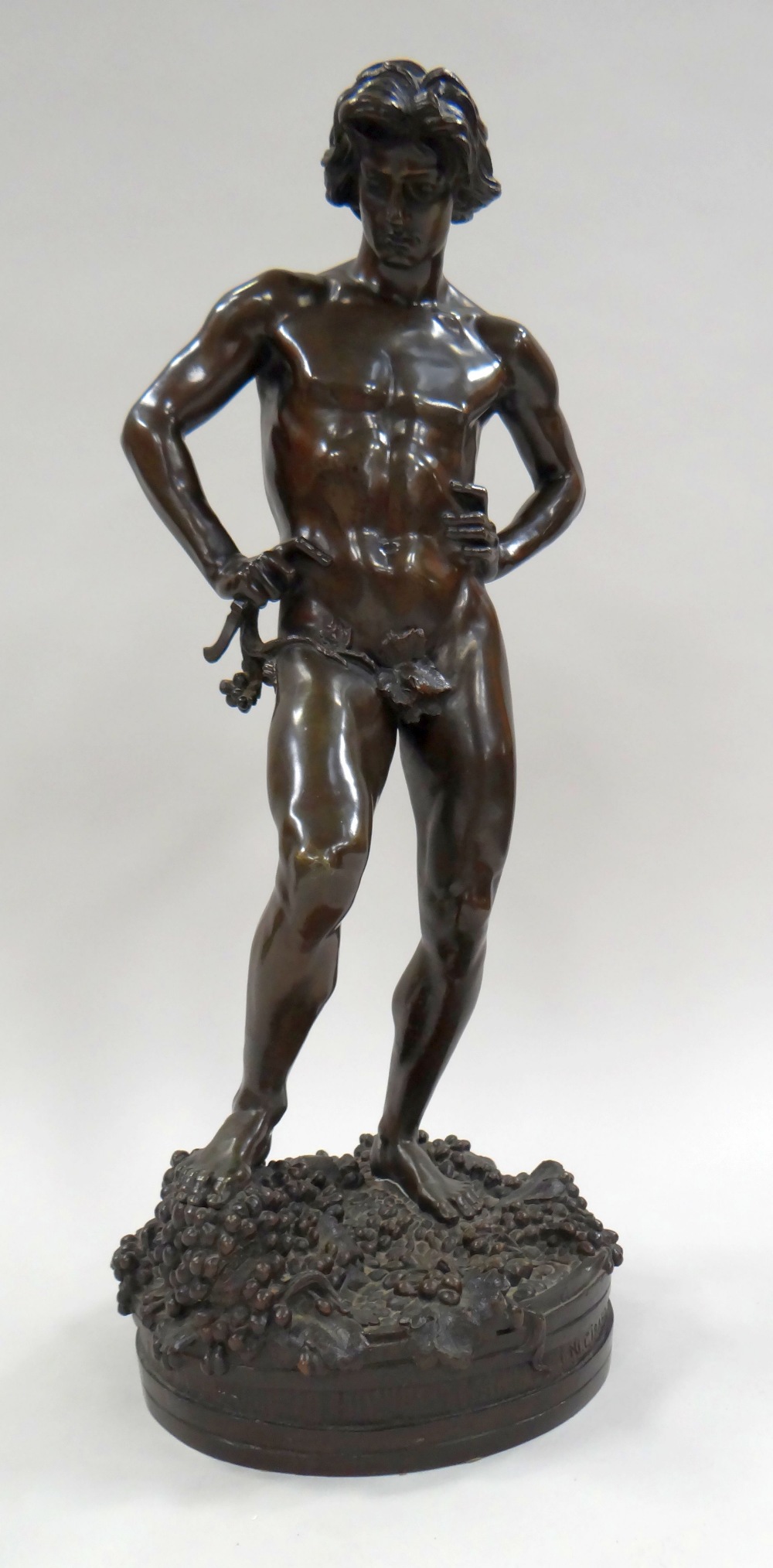 NOËL-JULES GIRAUD bronze - nineteenth century sculpture study of a figure stomping wine grapes we