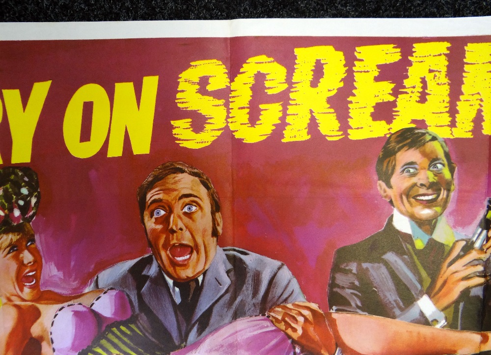 CARRY ON SCREAMING original UK cinema poster from 1966, artwork by Tom Chantrell, folded, pin hol