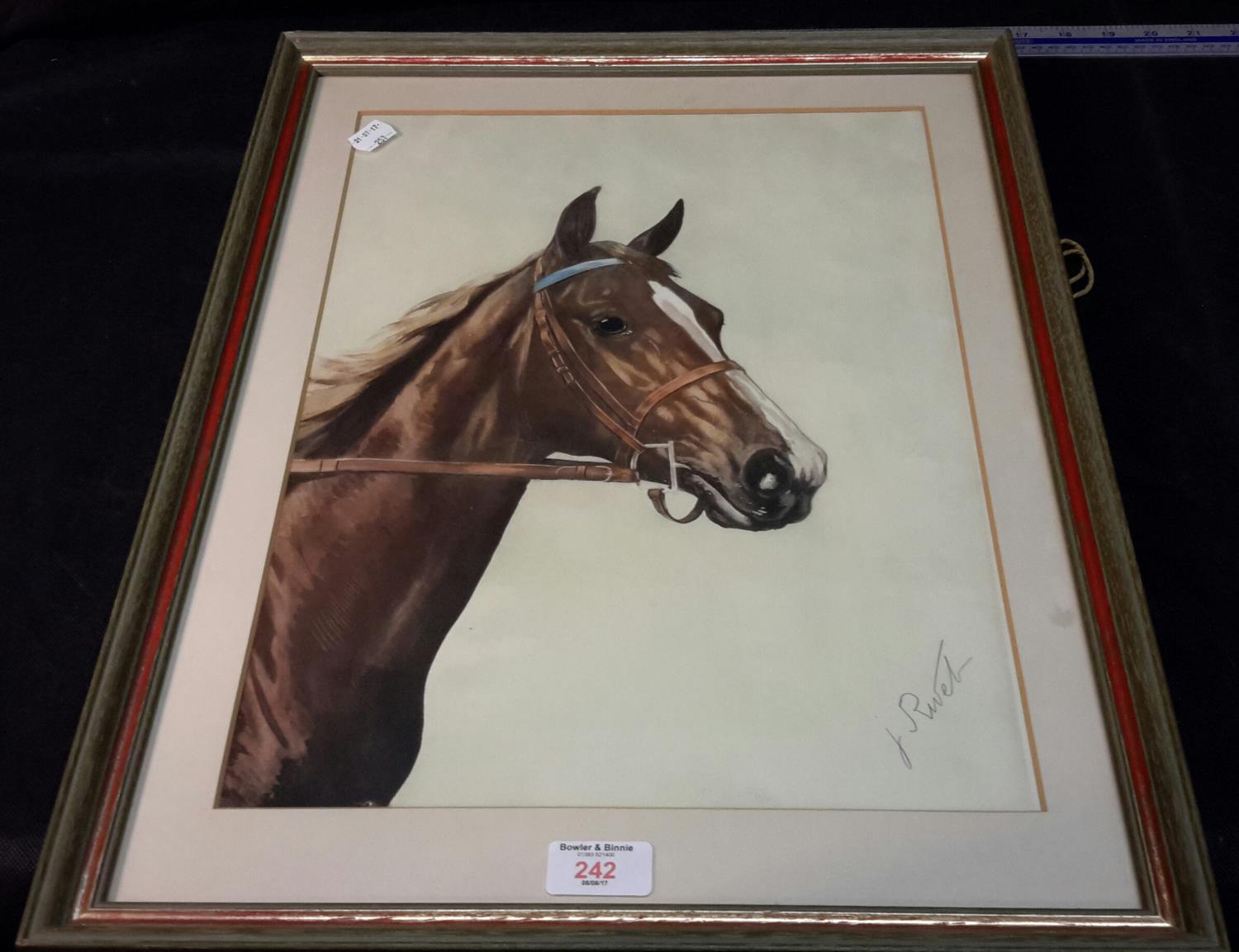 Horse portrait lithograph, signed in pencil by artist J. Rivet