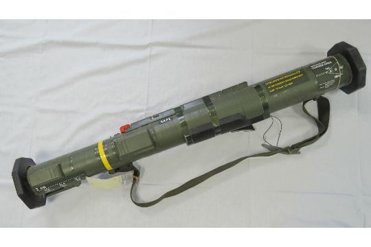 A deactivated British military AT4 rocket launcher with certificate.