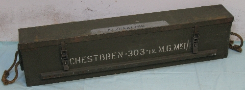 A World War II green painted wooden transit box, for a Bren .303in ...