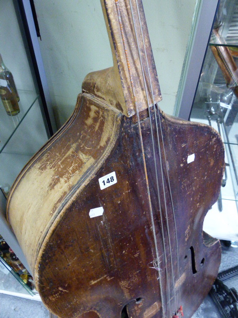 AN INTERESTING ANTIQUE DOUBLE BASS FOR RESTORATION.