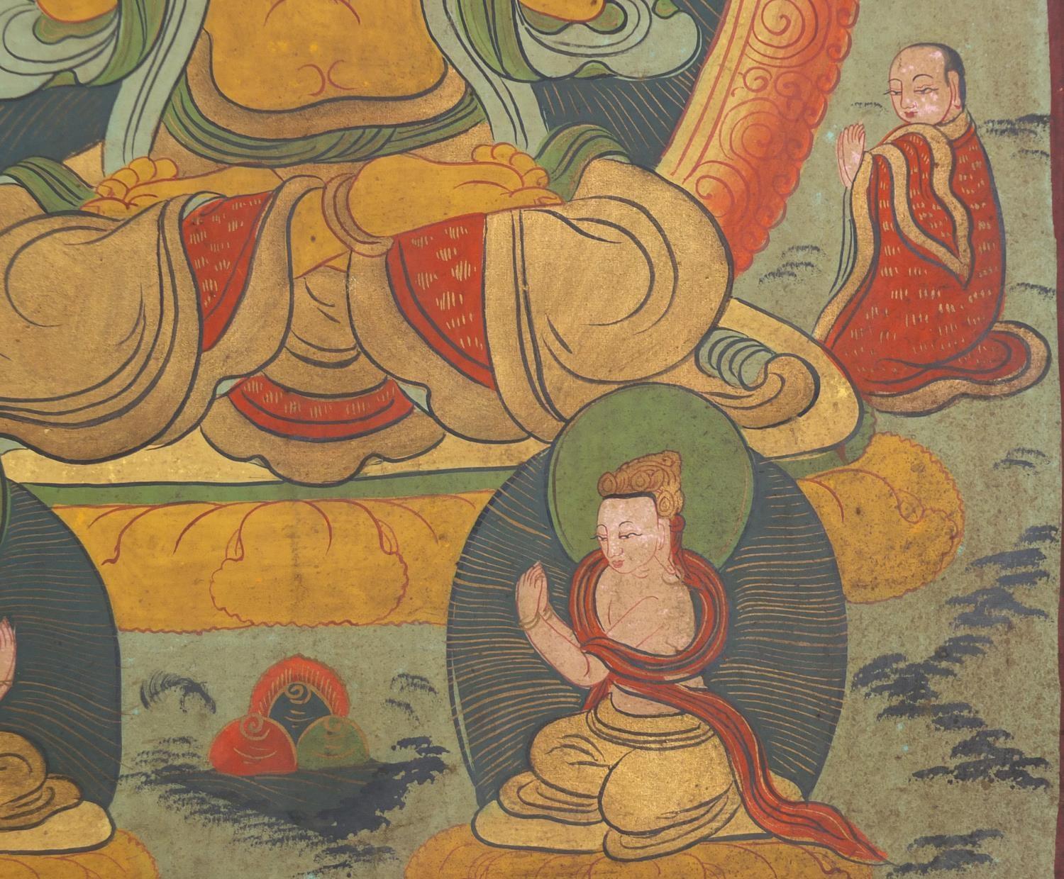 Two Tibetan watercolour on silk Thang-Ga, both with deities, the ...