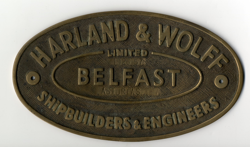 HARLAND AND WOLFF: Cast oval builder's plaque 'Belfast Shipbuilding ...