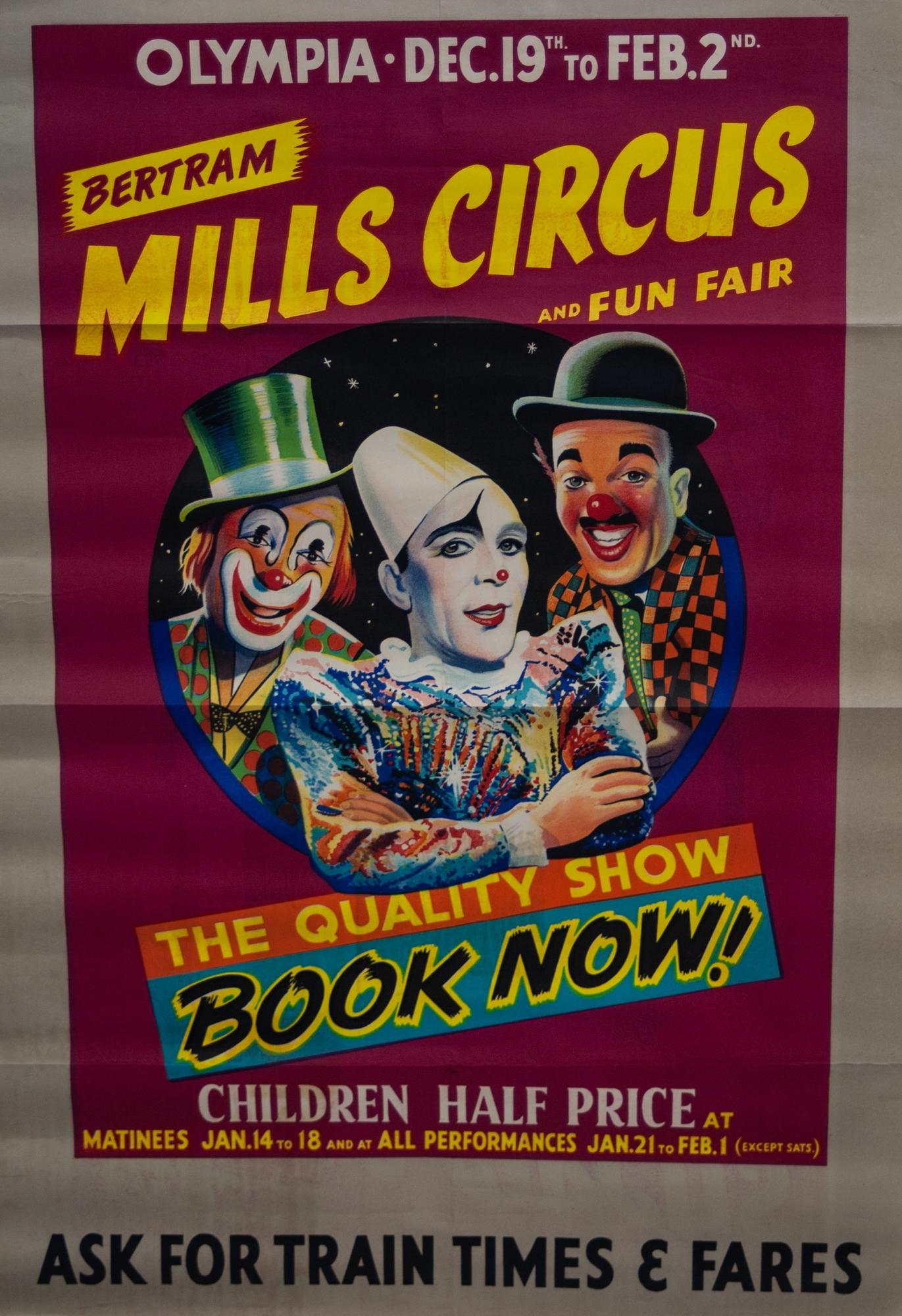 CIRCUS ADVERTISING POSTER- An original poster advertising Bertram Mills ...