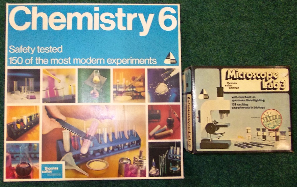 Thomas Salter chemistry set 6, also Thomas Salter micro lab 3, boxed.