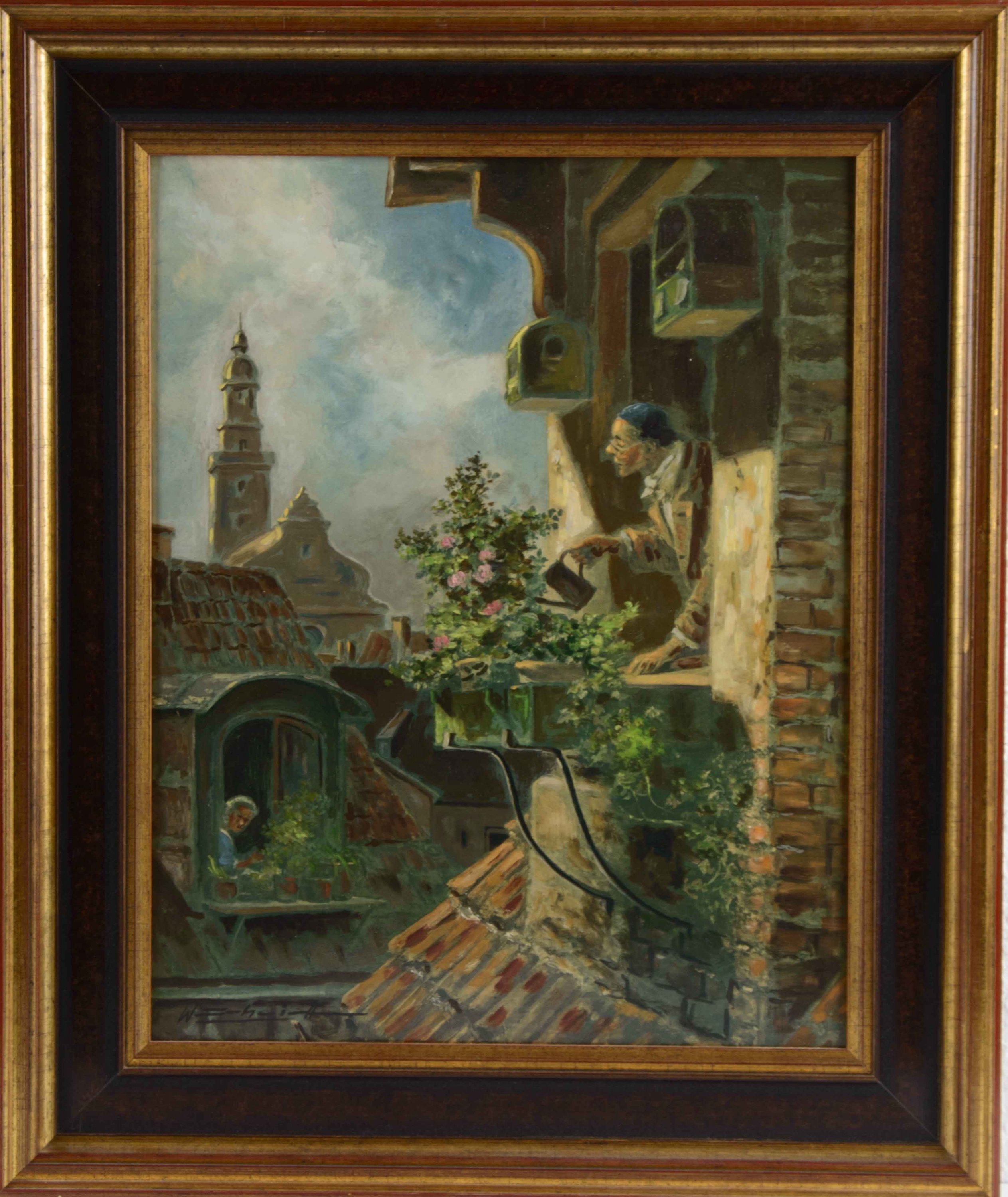 Werner Schmidt (1906 Ruhla - 1996 Eisenach)"Im Dachstübchen" Öl/Holz ...