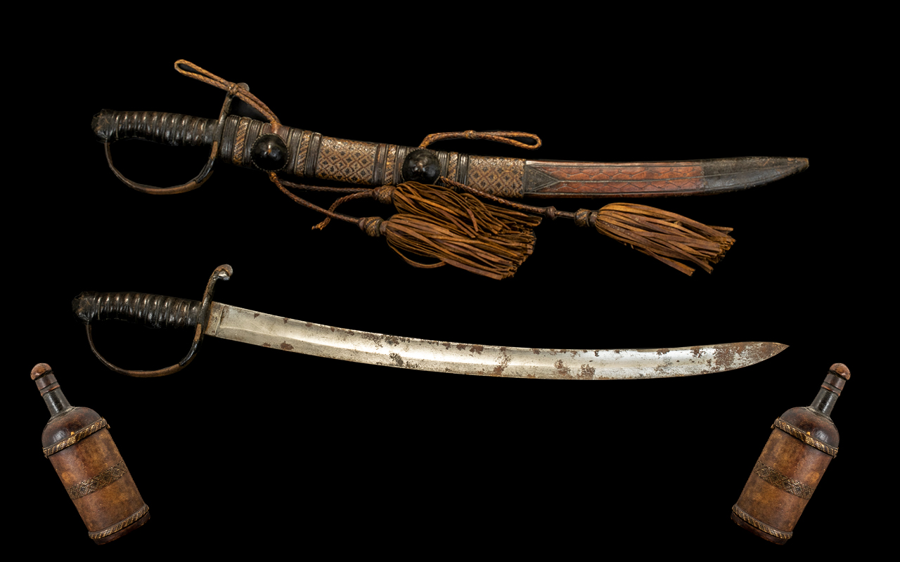North African 19thC Short Sword with fine quality hand stitched leather ...
