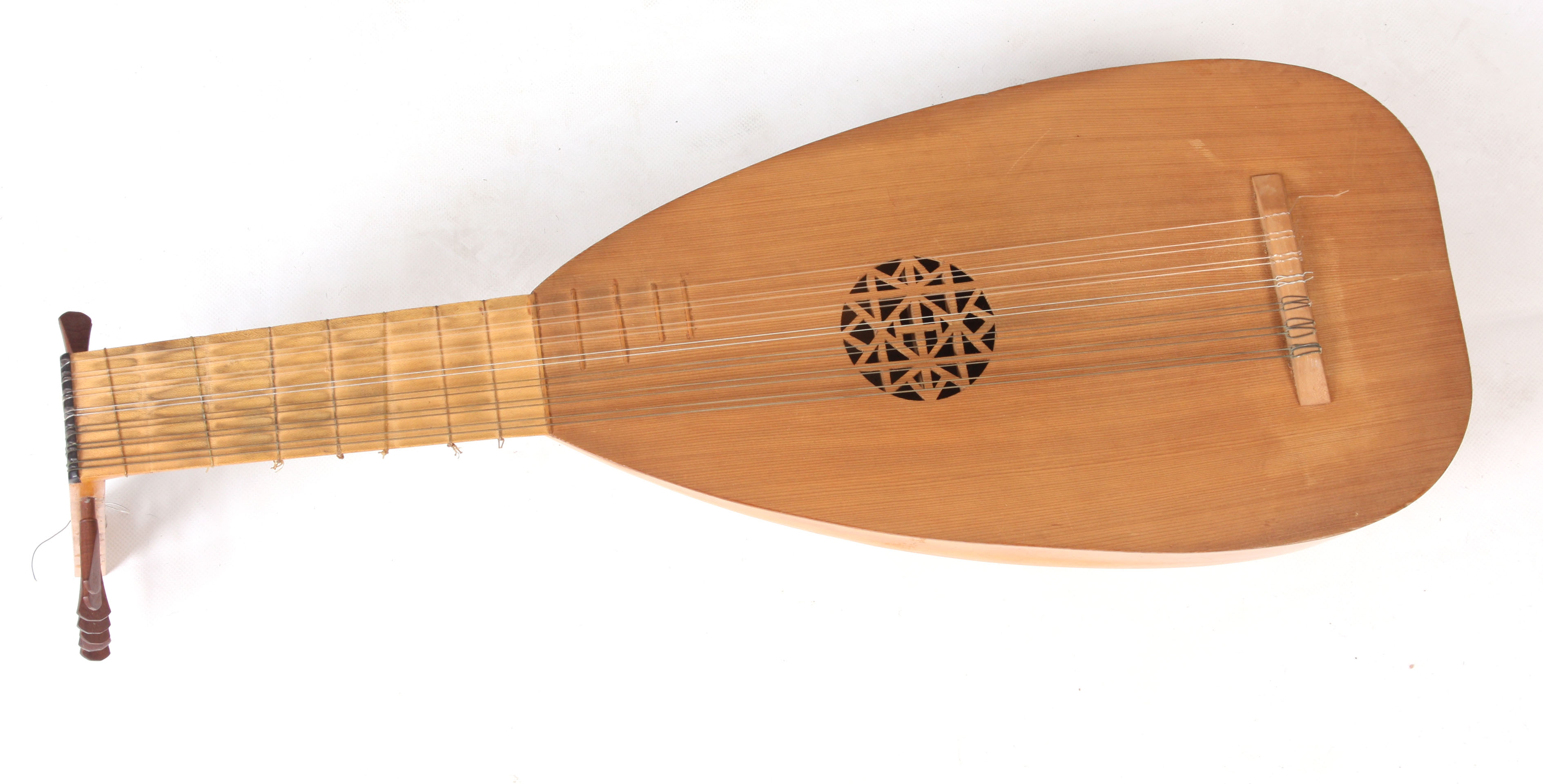 AN MID 20th CENTURY ENGLISH LUTE with pierced sound fret and segmented ...