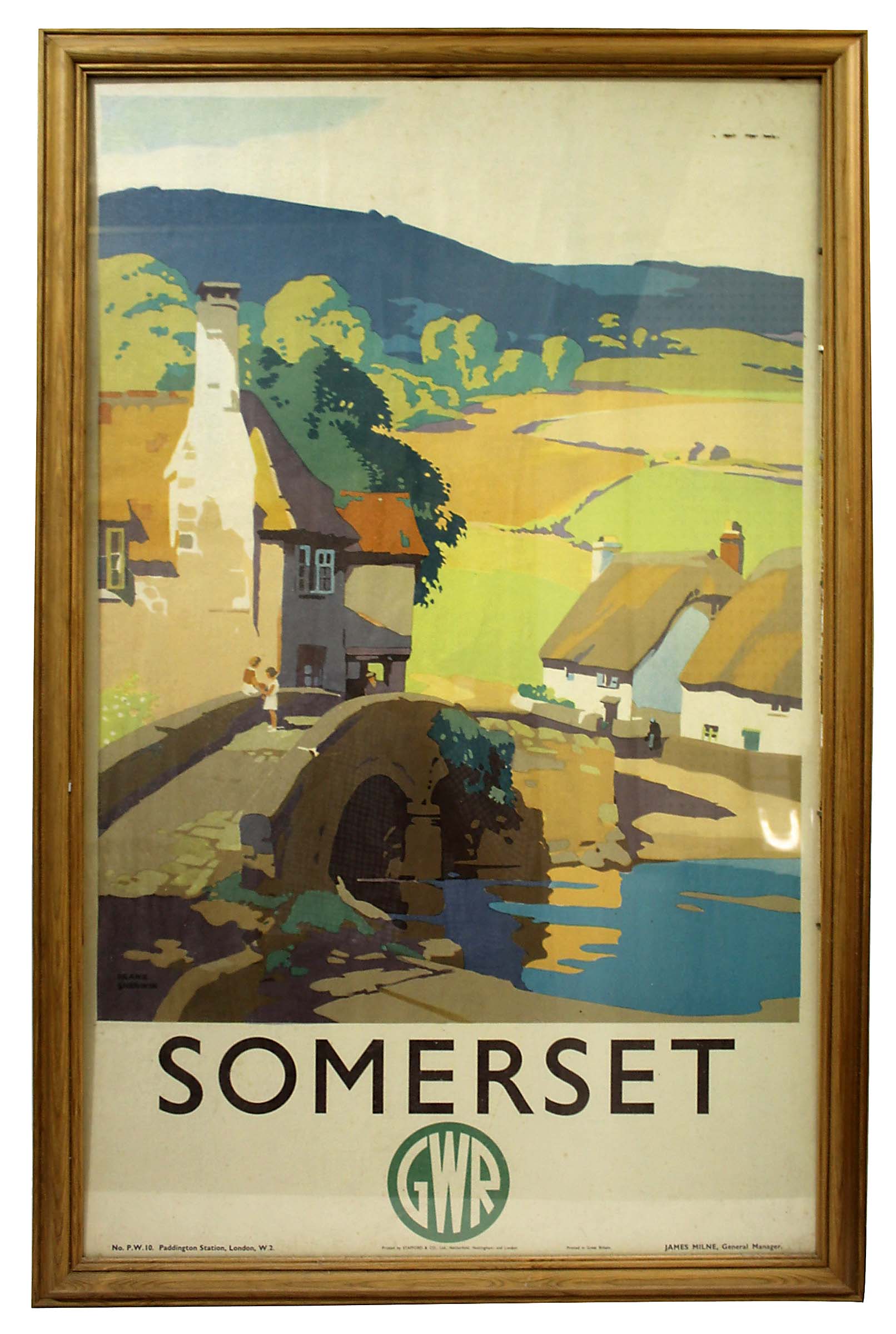 GWR RAILWAY POSTER a framed GWR Railway poster of Allerford Bridge in ...