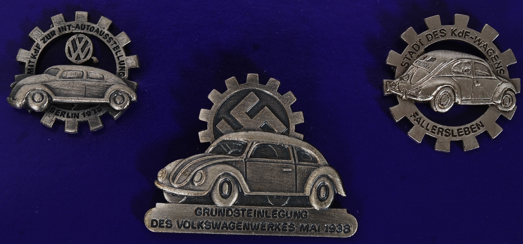 Three Third Reich Nazi Volkswagen factory worker badges marked 1938 ...
