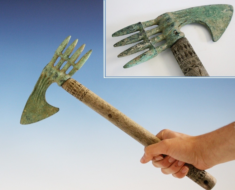 An ancient Luristan (northern Persia, now Iran), bronze axe head curved ...