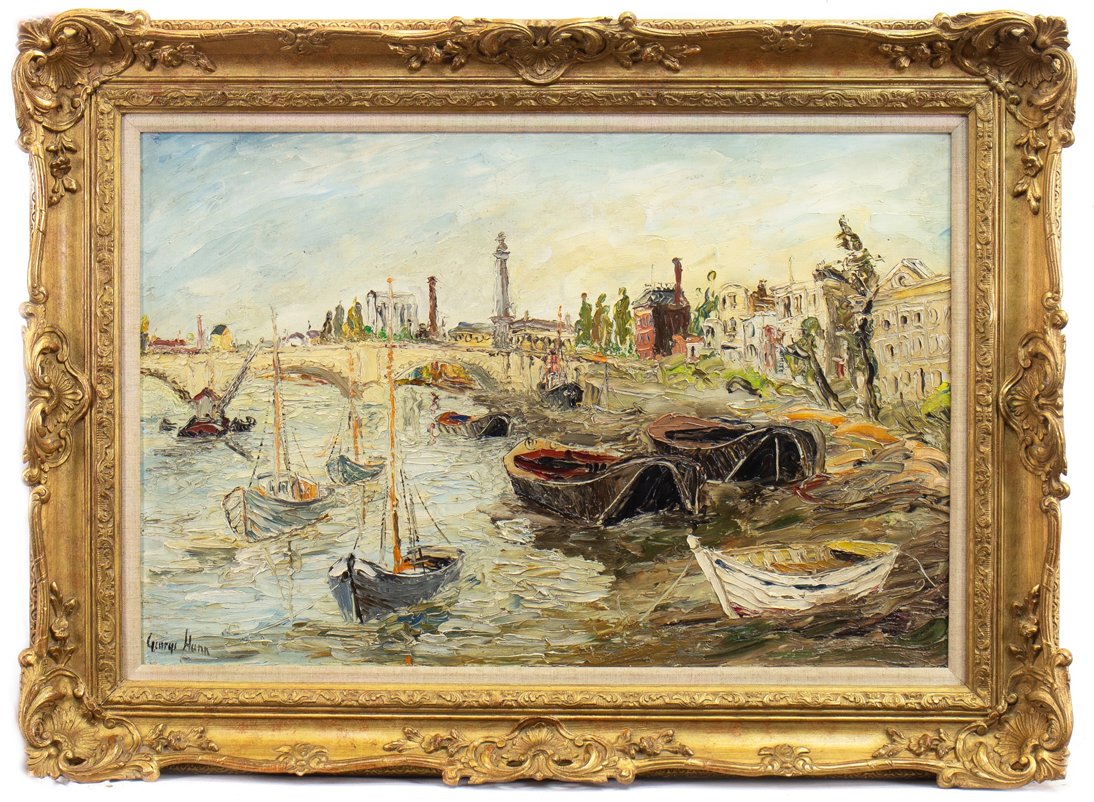 * GEORGE HANN (BRITISH 1900 - 1979), RIVER SCENE oil on canvas, signed ...