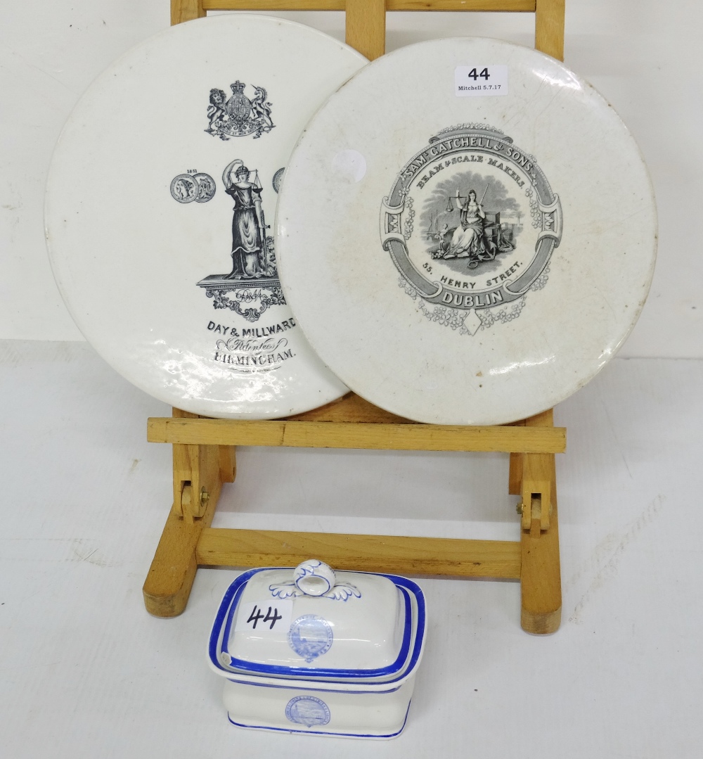 2 Victorian porcelain weighing scale plates - one stamped CATCHELL ...