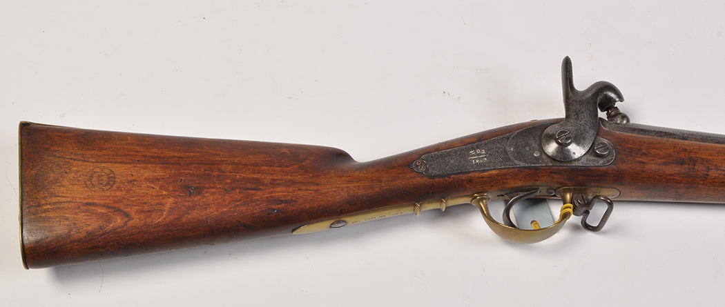 A Russian 1845 percussion action musket, 93cms (36 1/2in.) barrel on ...