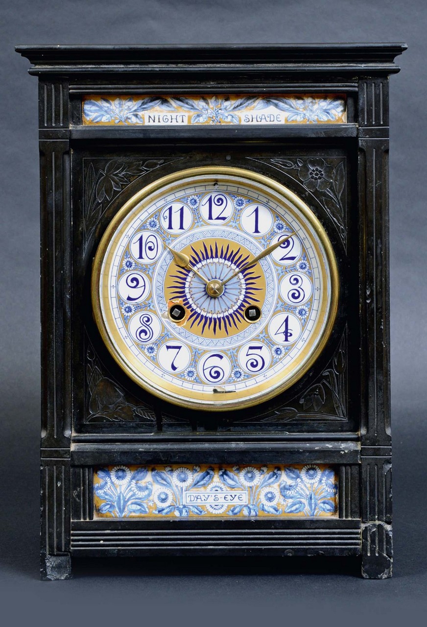 AESTHETIC MOVEMENT MANTLE CLOCK - SLATE attributed to Lewis Foreman Day ...