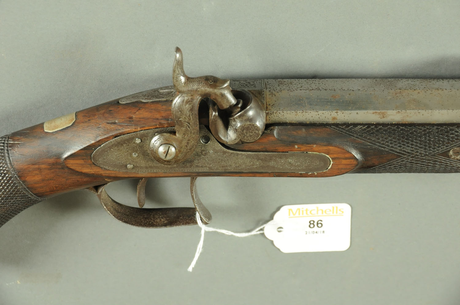 A percussion musket with heavy gauge hexagonal barrel with 6 groove ...