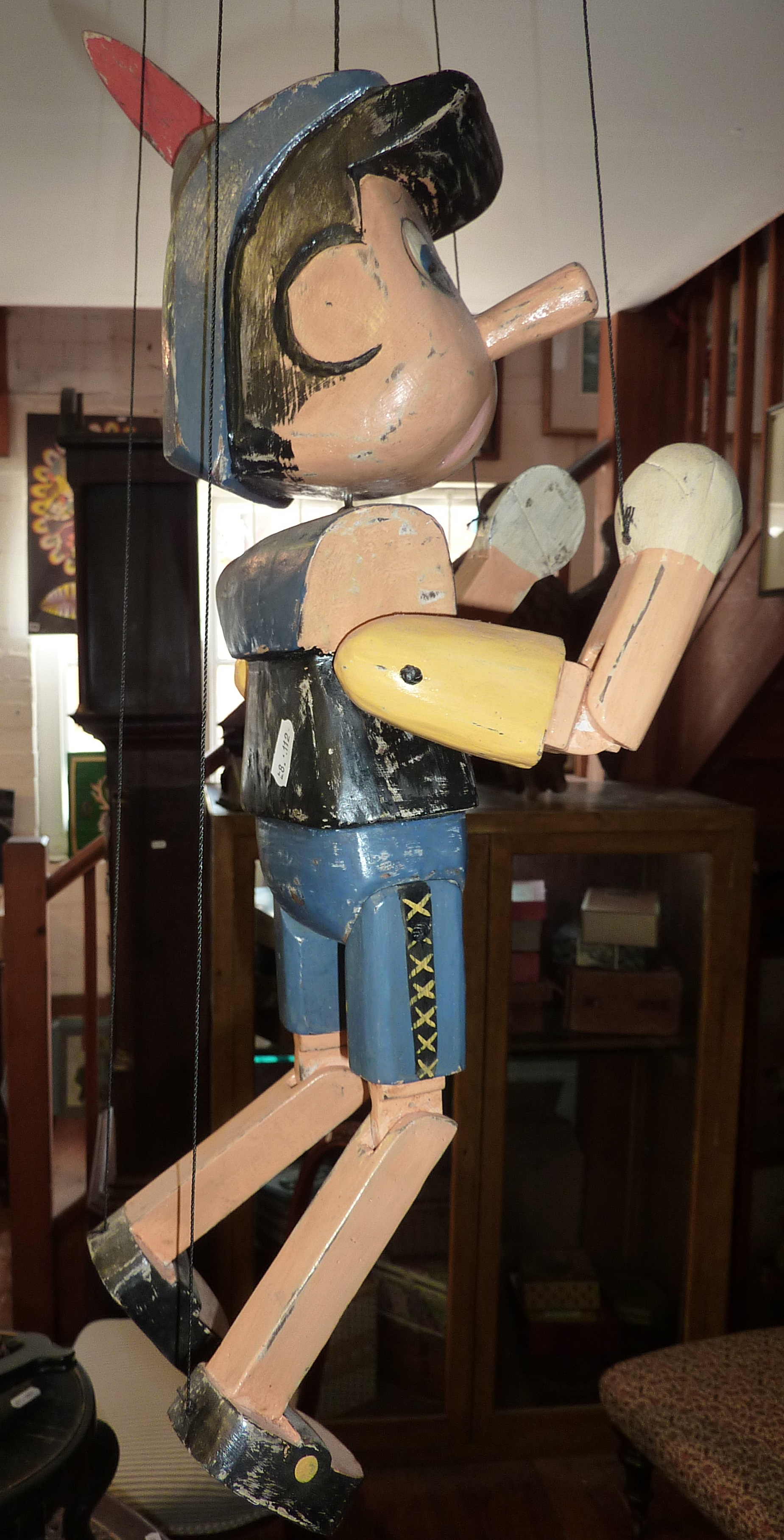 Vintage carved and painted wooden Pinocchio puppet