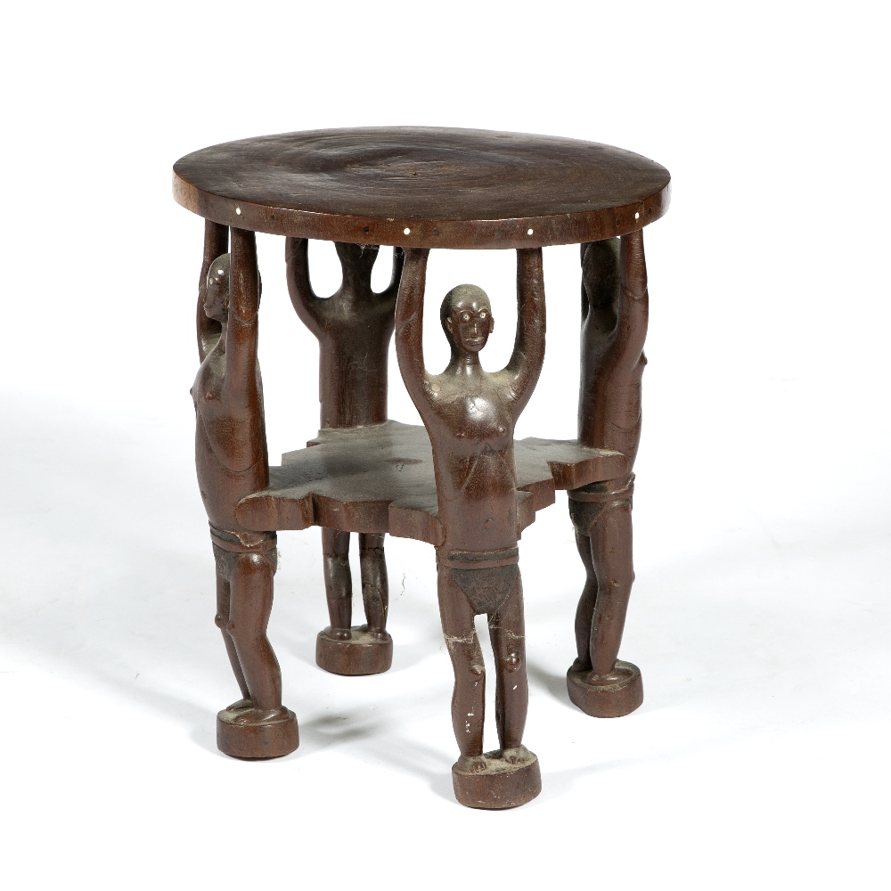 Hardwood tribal circular table Polynesian with figure carved supports ...