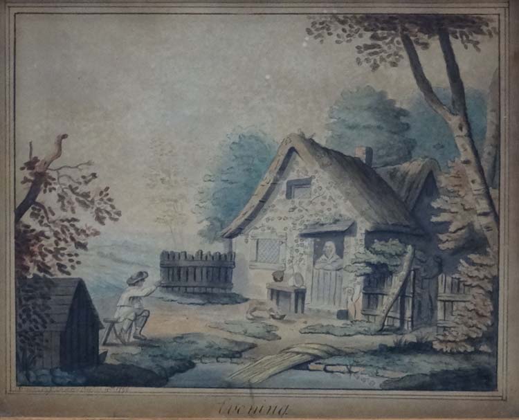 J Edwards 1796 ?,Watercolour , a pair,' Morning ' & ' Evening ' Figures ...