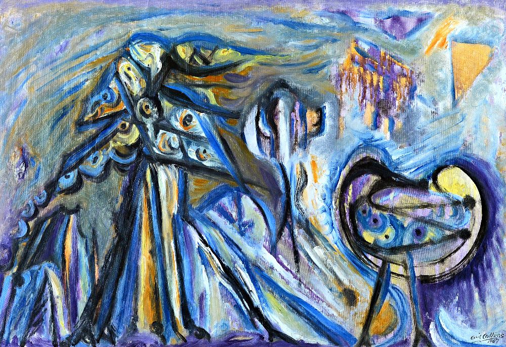 Cecil Collins (1908-1989), Blue landscape and bird, oil on canvasboard ...