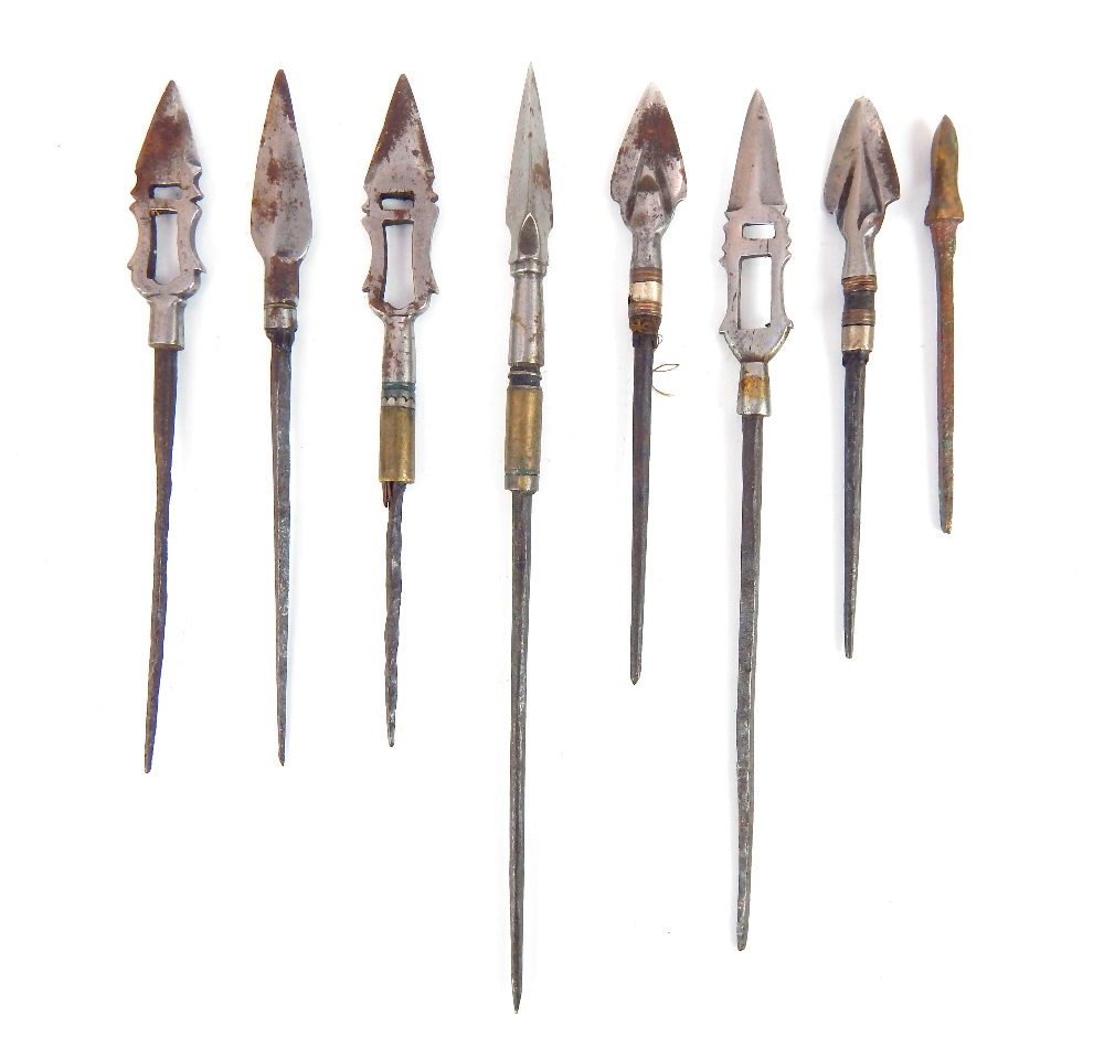 Small group of metal miniature tribal spears, c1920, probably of ...