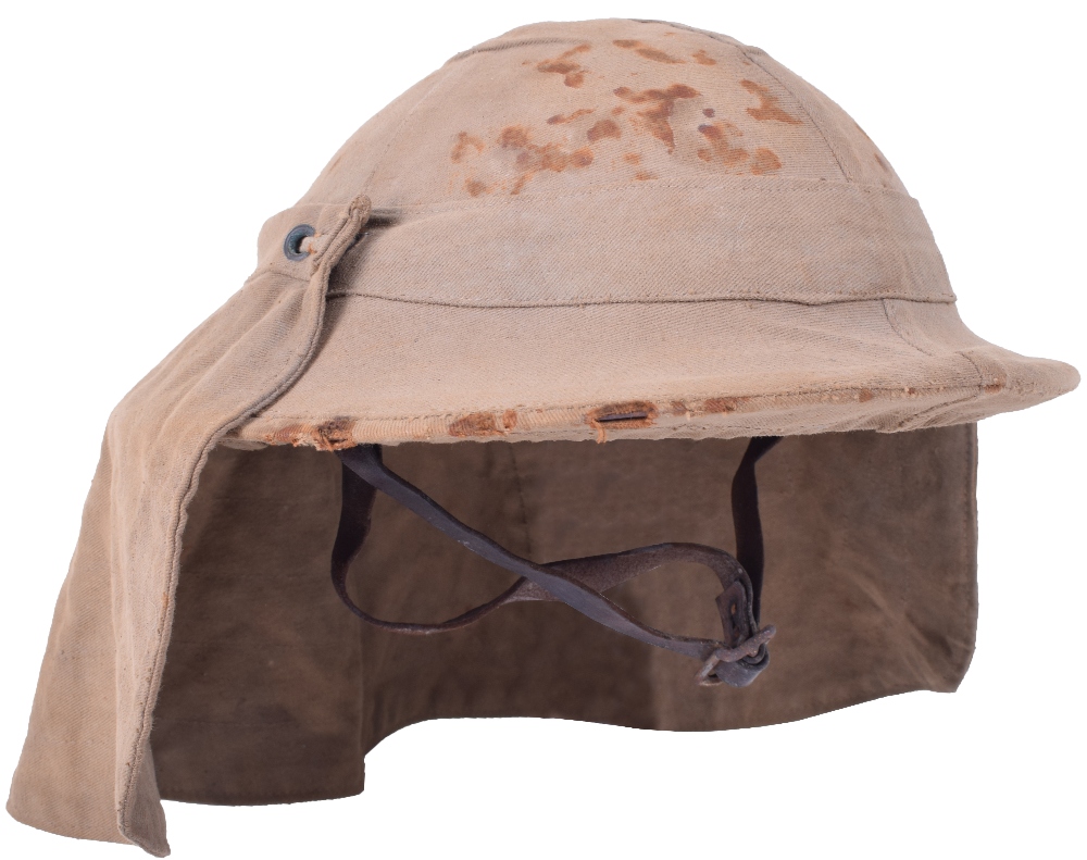 WW1 British Steel Combat Helmet with Original Cloth Cover and Neck Flap ...